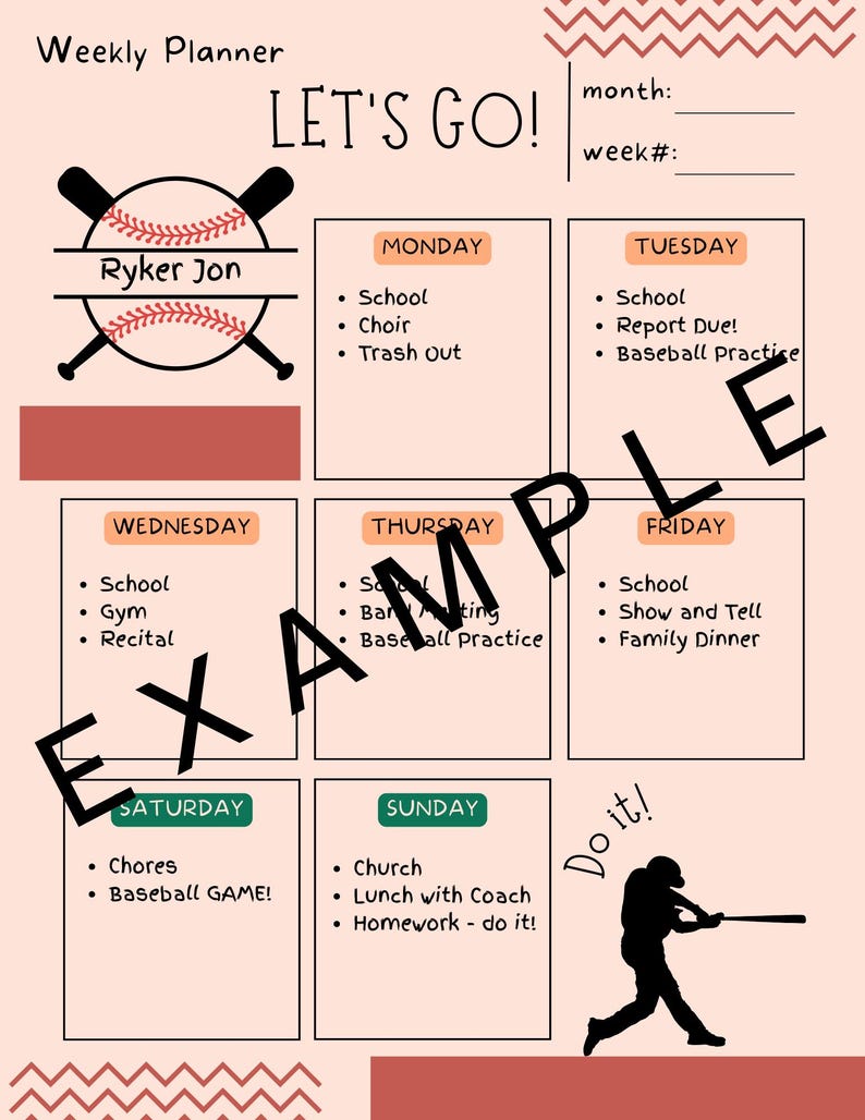 Baseball Themed Weekly Planner - Etsy