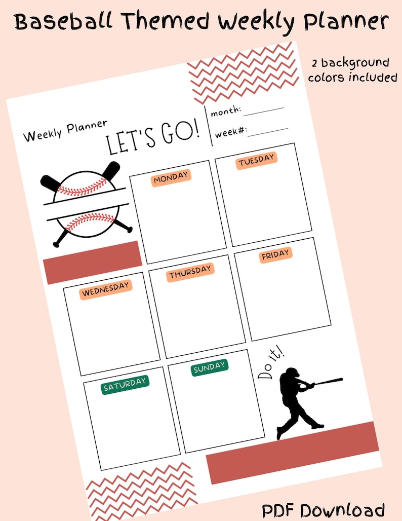 Baseball Themed Weekly Planner - Etsy