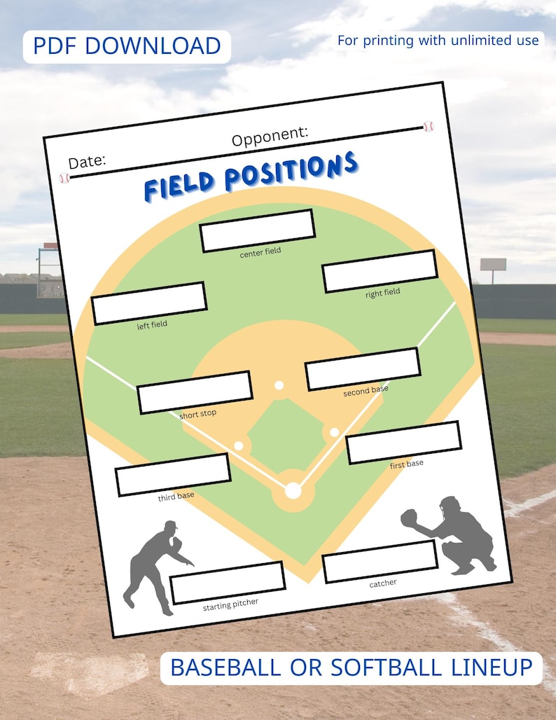 Printable Lineup for Baseball or Softball - PDF Download - Field ...
