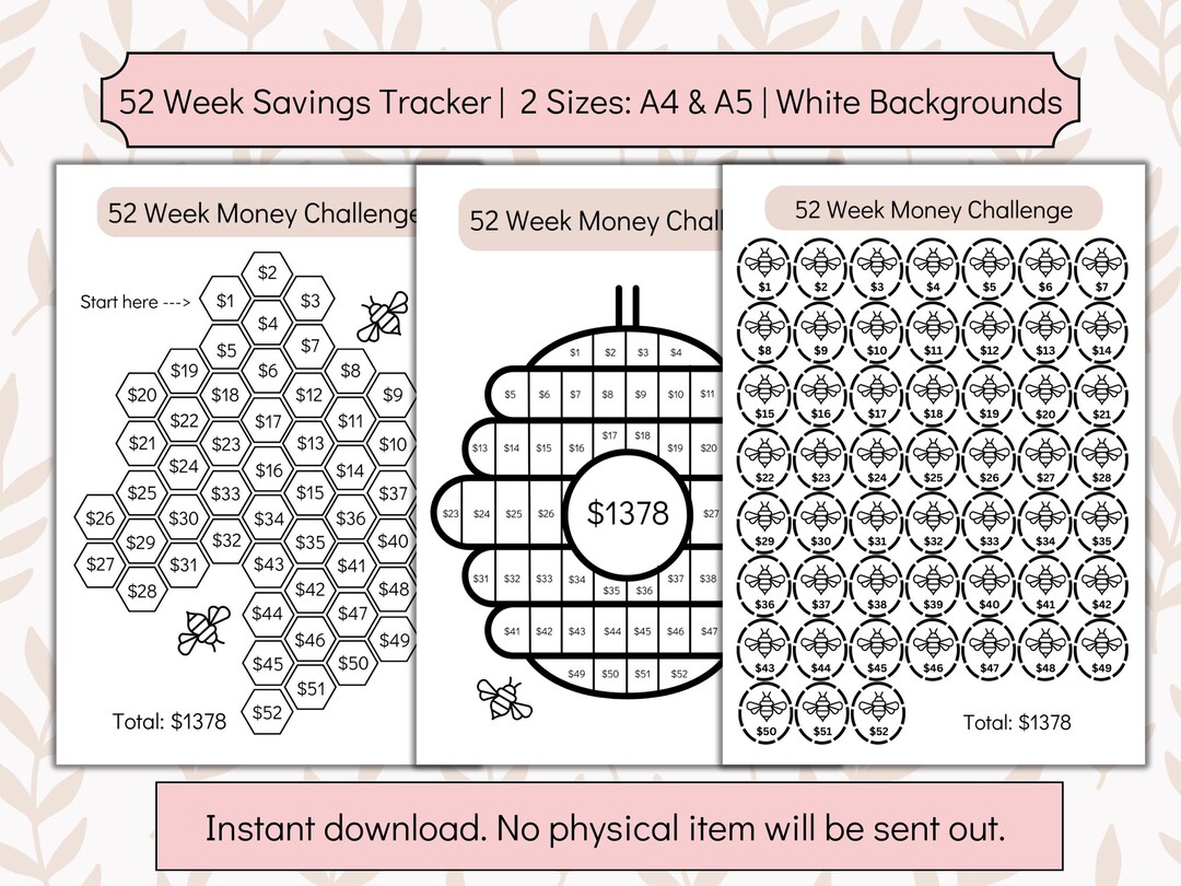52-week Savings Challenge Tracker, A4 A5 Planner (digital Download ...