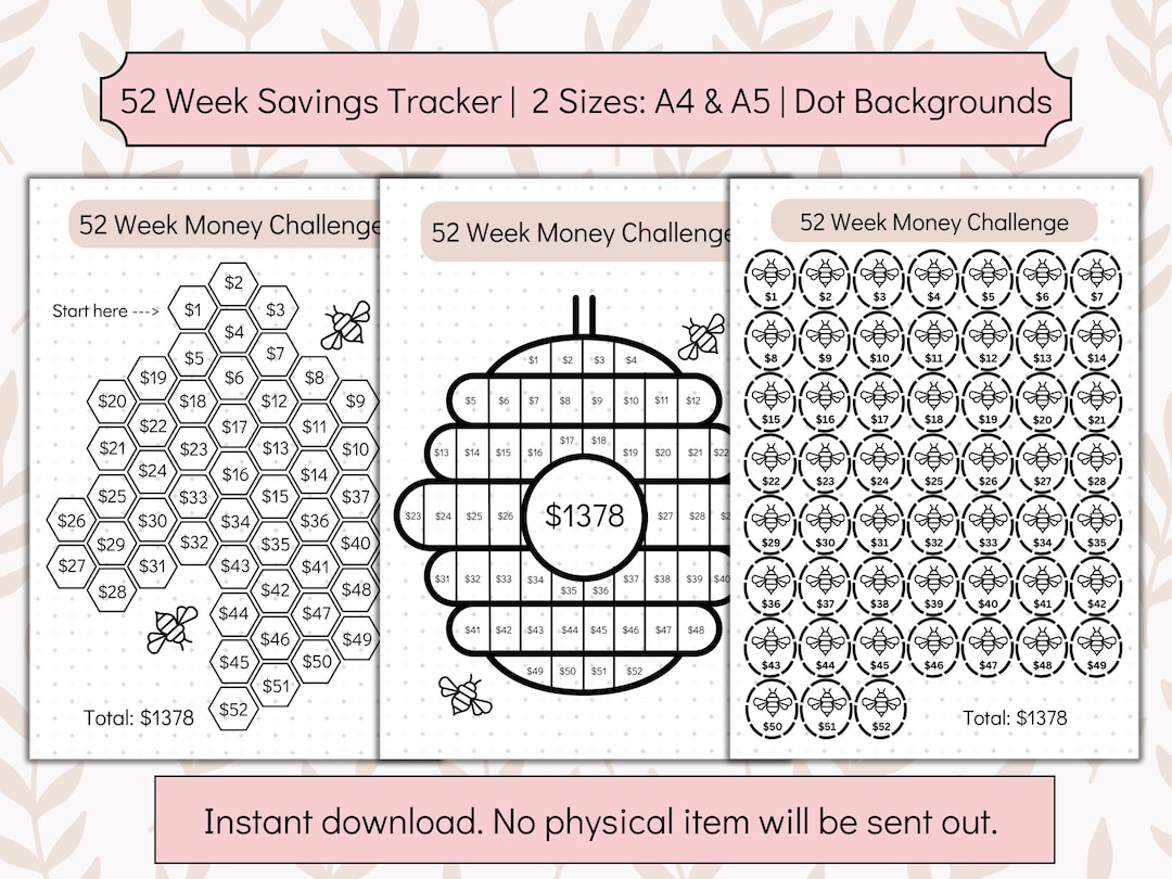 52-week Savings Challenge Printable, A4 A5 Tracker (digital Download ...