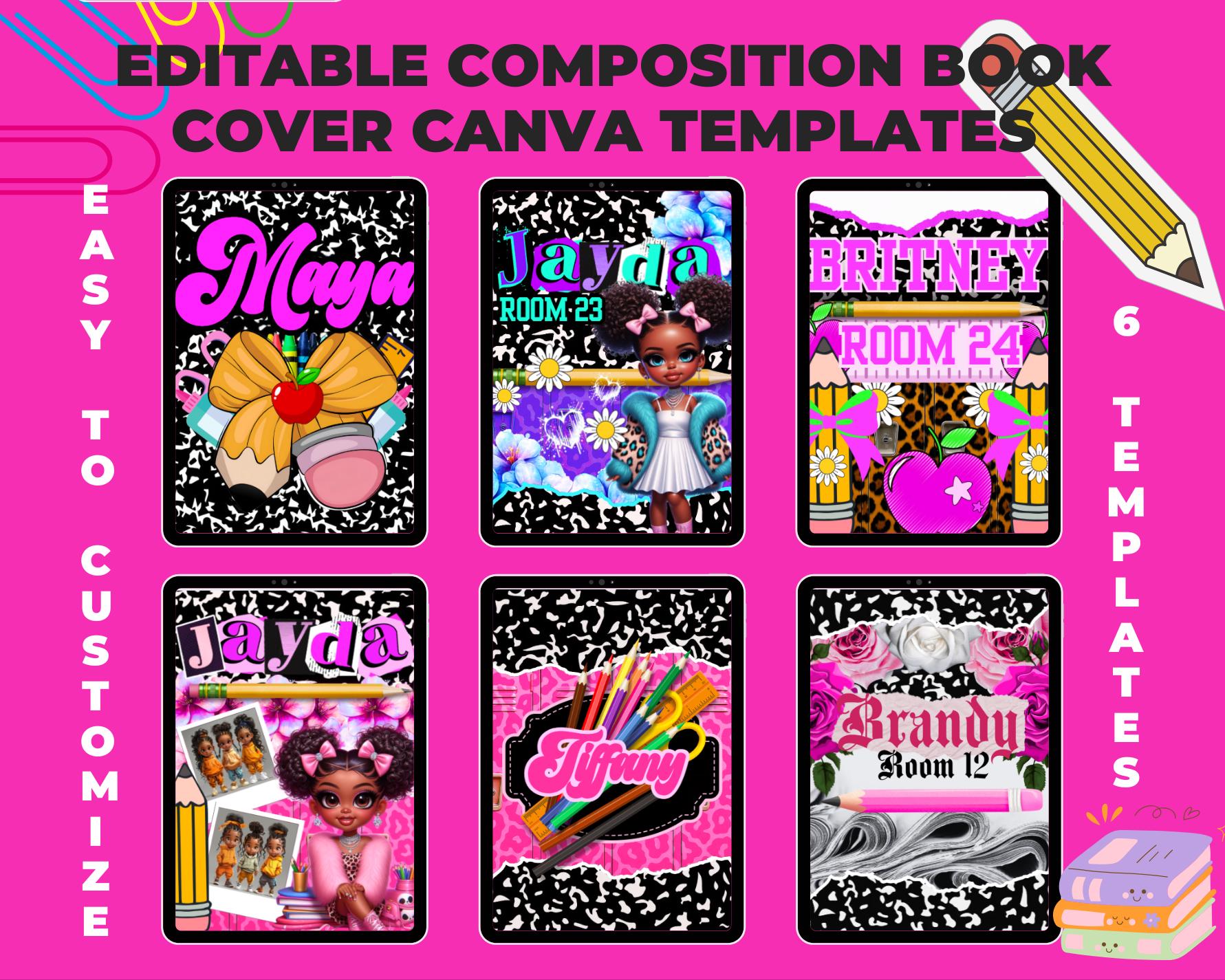 Composition Notebook Covers: Back to School Canva Templates (6 Digital ...