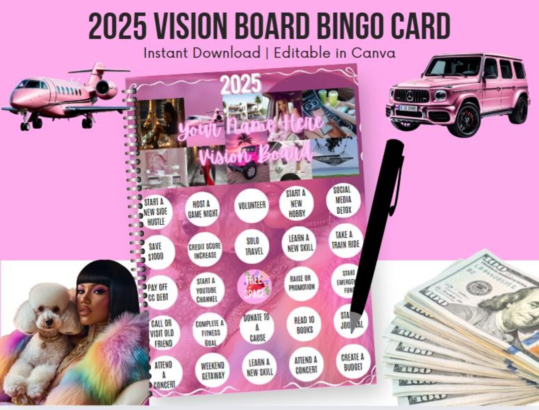 2025 Vision Board Bingo Template: Editable Canva Design (digital ...