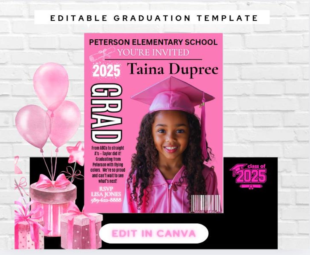 Kindergarten Graduation Flyer Template: Editable Canva Design, Pink - Etsy