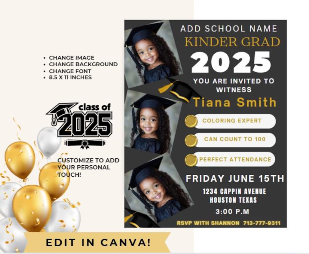 Kindergarten Graduation Template, Grad Flyer, Canva Flyer Template ...