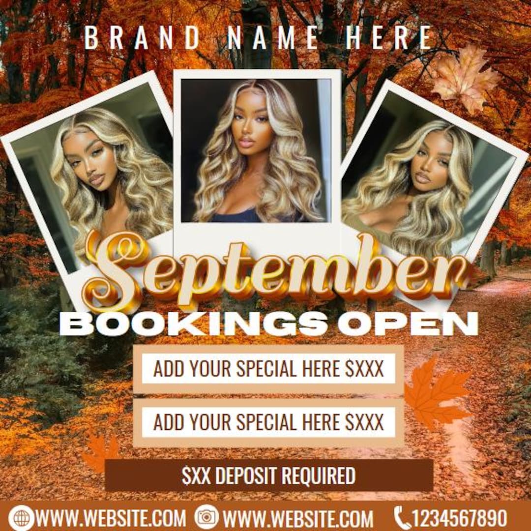 September Bookings Available Flyer L DIY Book Now Appointments L Beauty ...