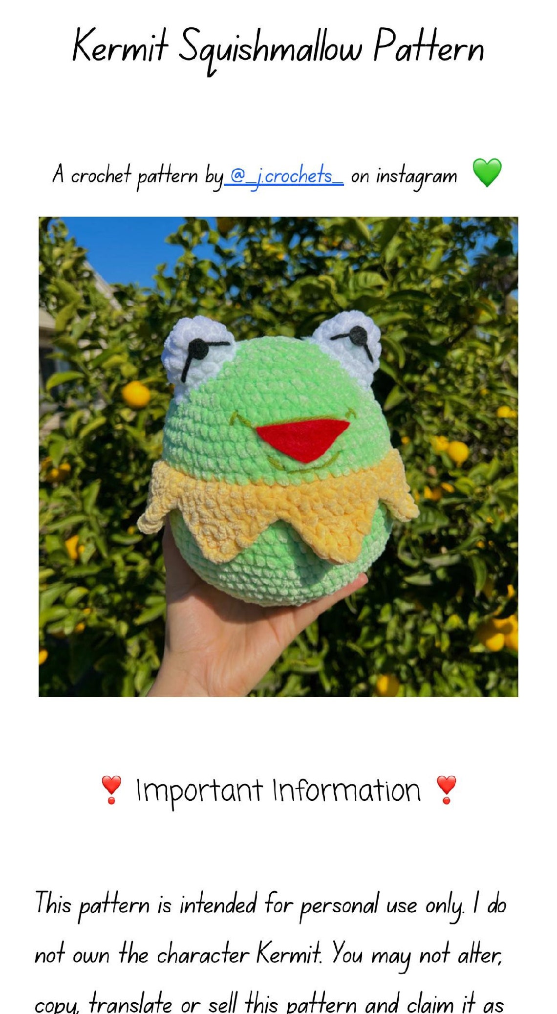 Kermit Squishmallow Crochet Pattern - Etsy