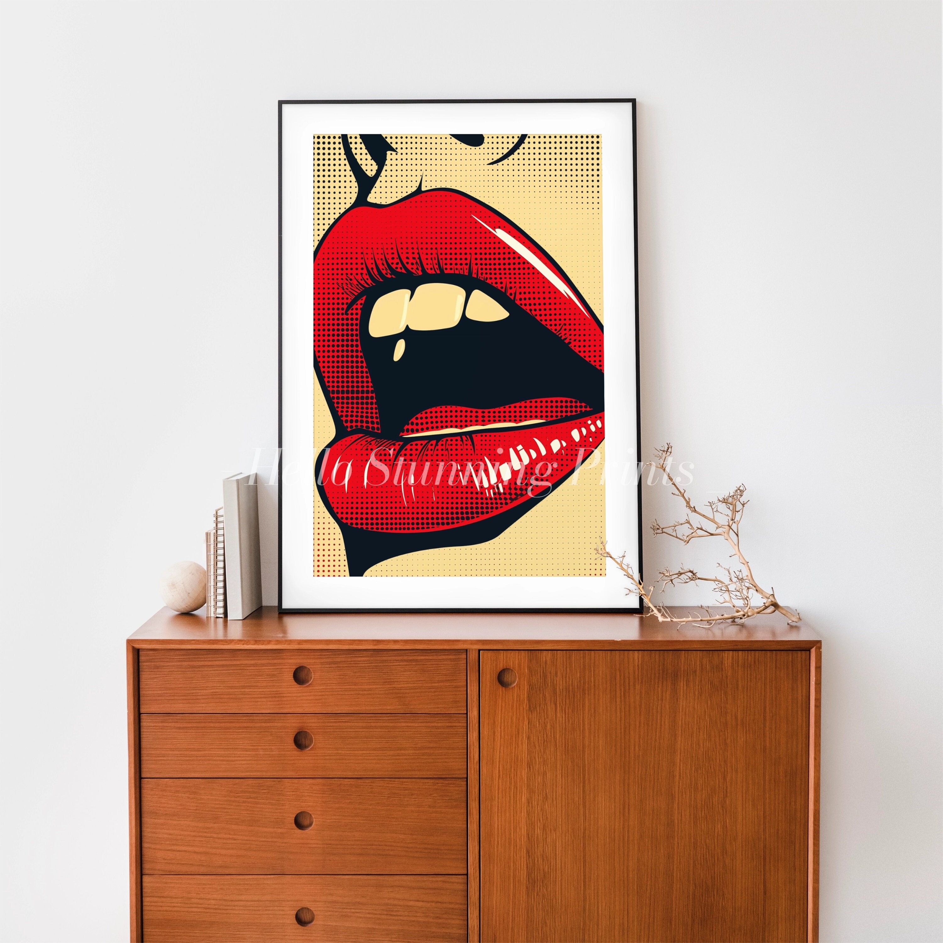 Red Lips Pop Art Wall Art Modern Decor Pop Culture Art Modern Pop Art ...