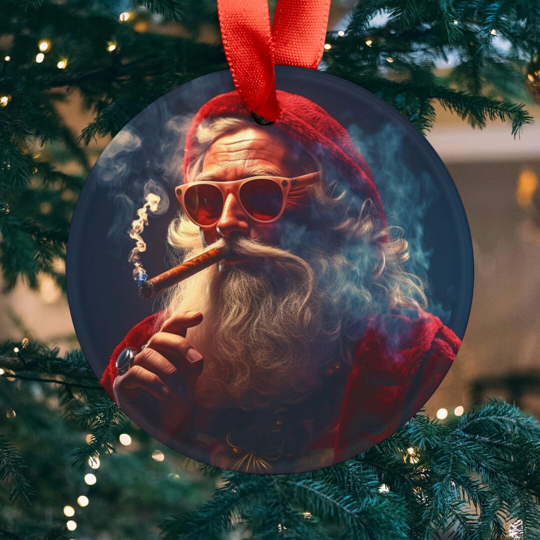 Santa Smoking Cigar Ornament, Cigar Box Gift for Dad Tobacco Cigar Case ...