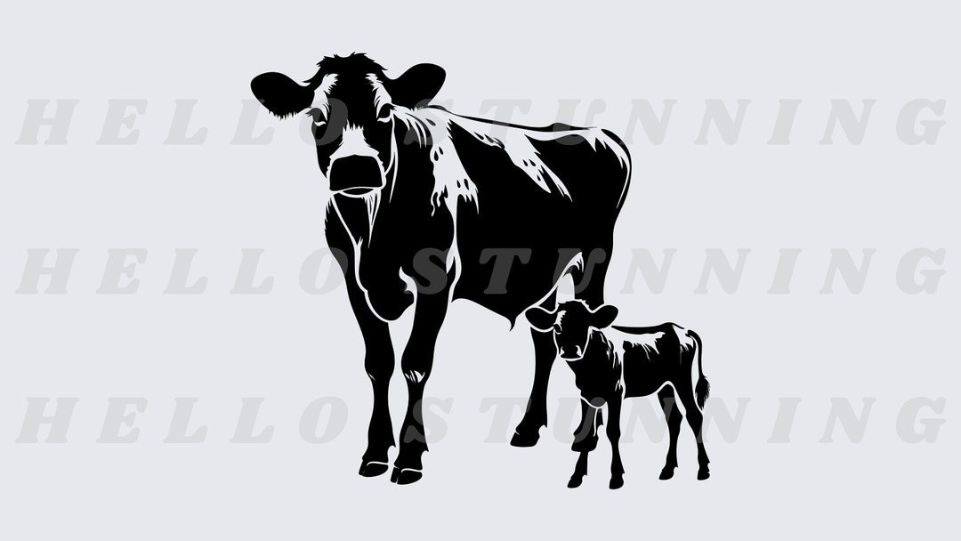 Cow Calf Pair Vector/raster- SVG, Png, Jpg Calf, Ai, Png, Eps, Pdf, Svg ...
