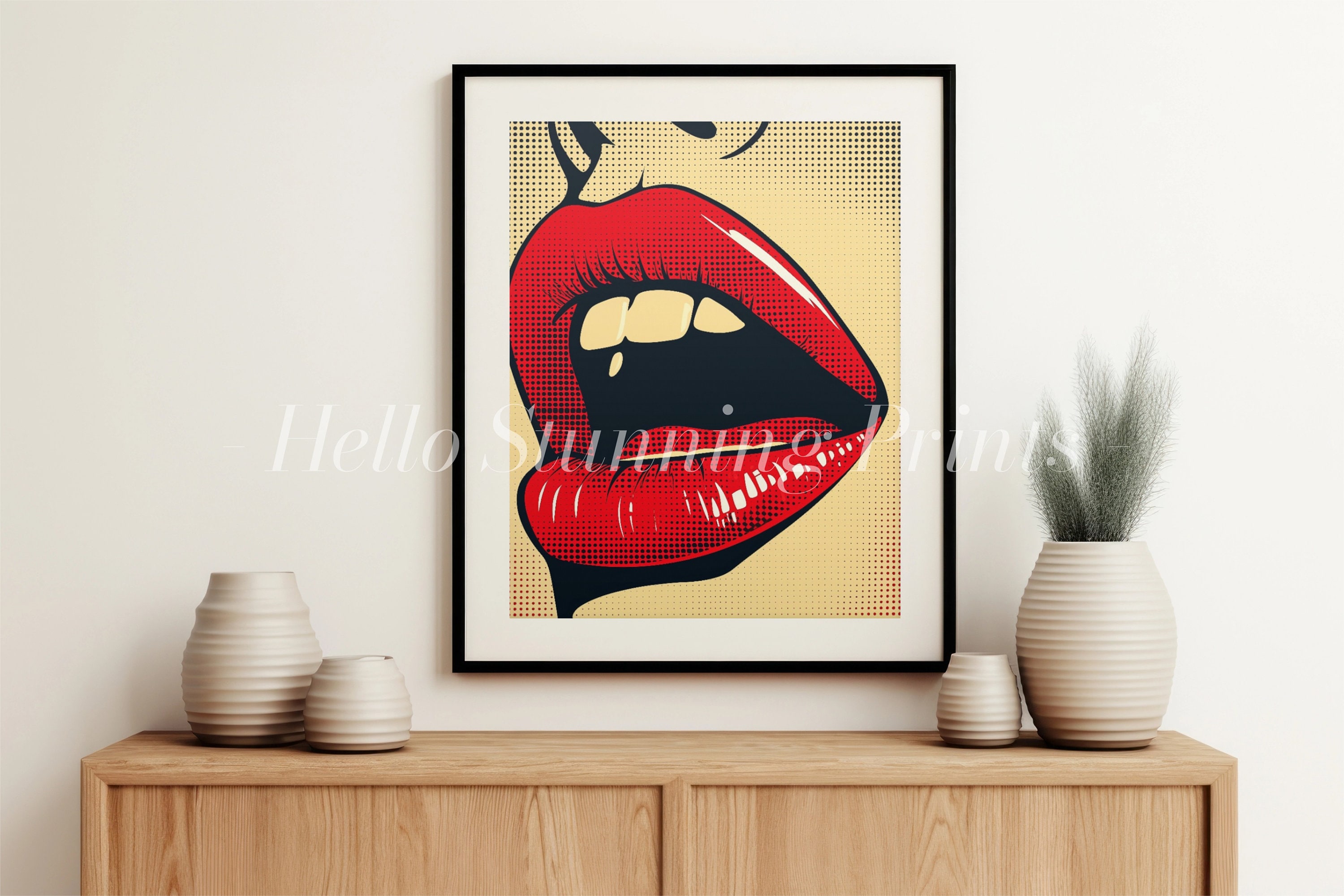 Red Lips Pop Art Wall Art Modern Decor Pop Culture Art Modern Pop Art ...