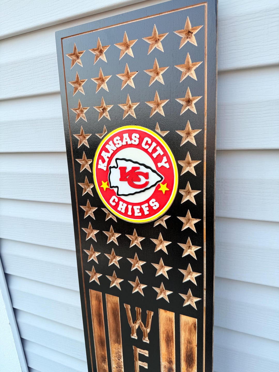 Kansas City Chiefs Wooden Welcome Sign | Rustic USA Flag Decor ...