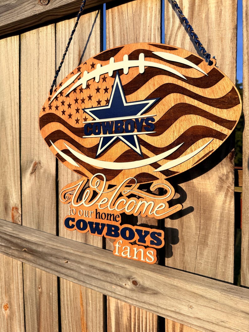 Handmade Cowboys Welcome Sign – Wooden Football Wall Décor | 18” 22” 35 ...