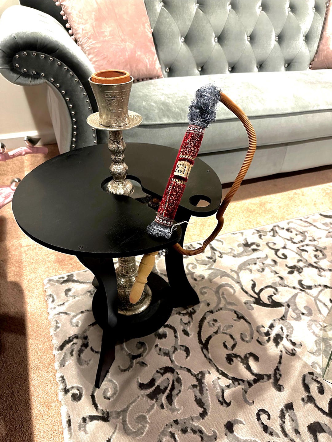 Hookah Table | Shisha Stand With Hose Holders | Wooden End Table for ...