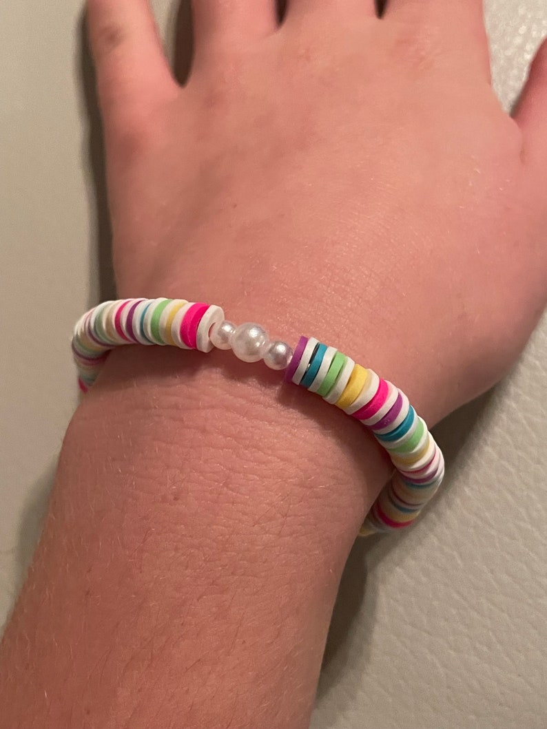 Preppy Rainbow Pearl Clay Bead Bracelet - Etsy