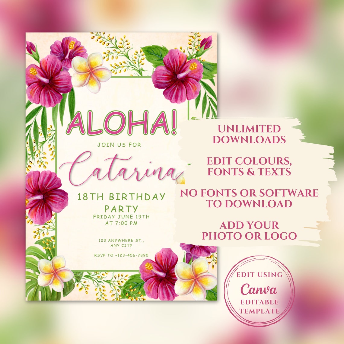 Aloha Tropical Frame Birthday Invite - Etsy