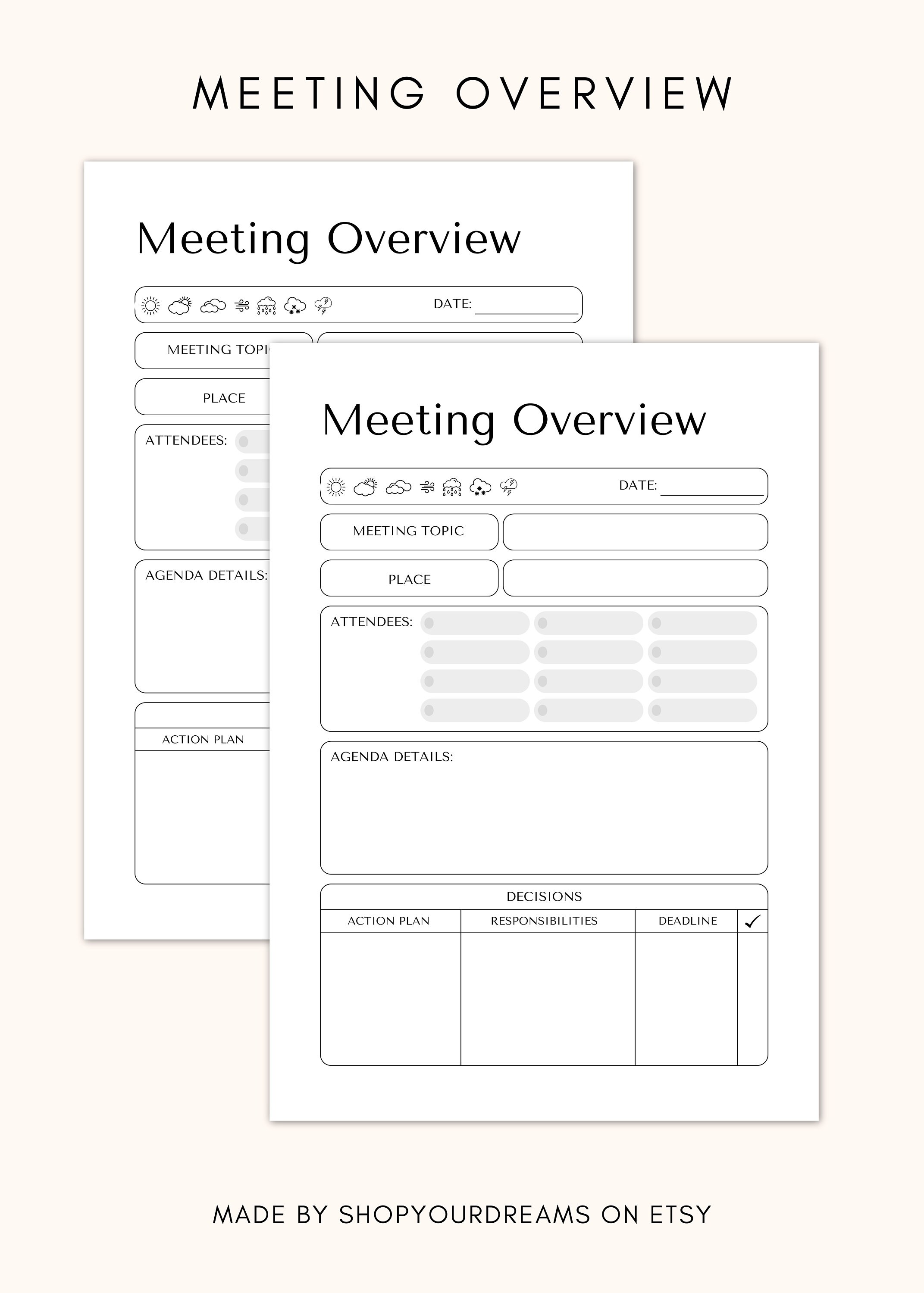 Meeting Overview Template Printable | Meeting Overview for Business PDF ...