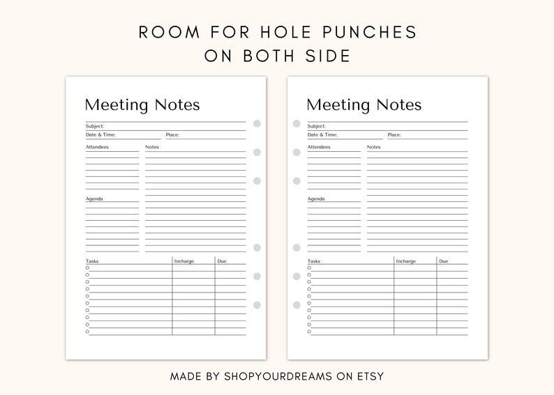 Meeting Notes Template Printable | Meeting Notes for Business PDF - Etsy