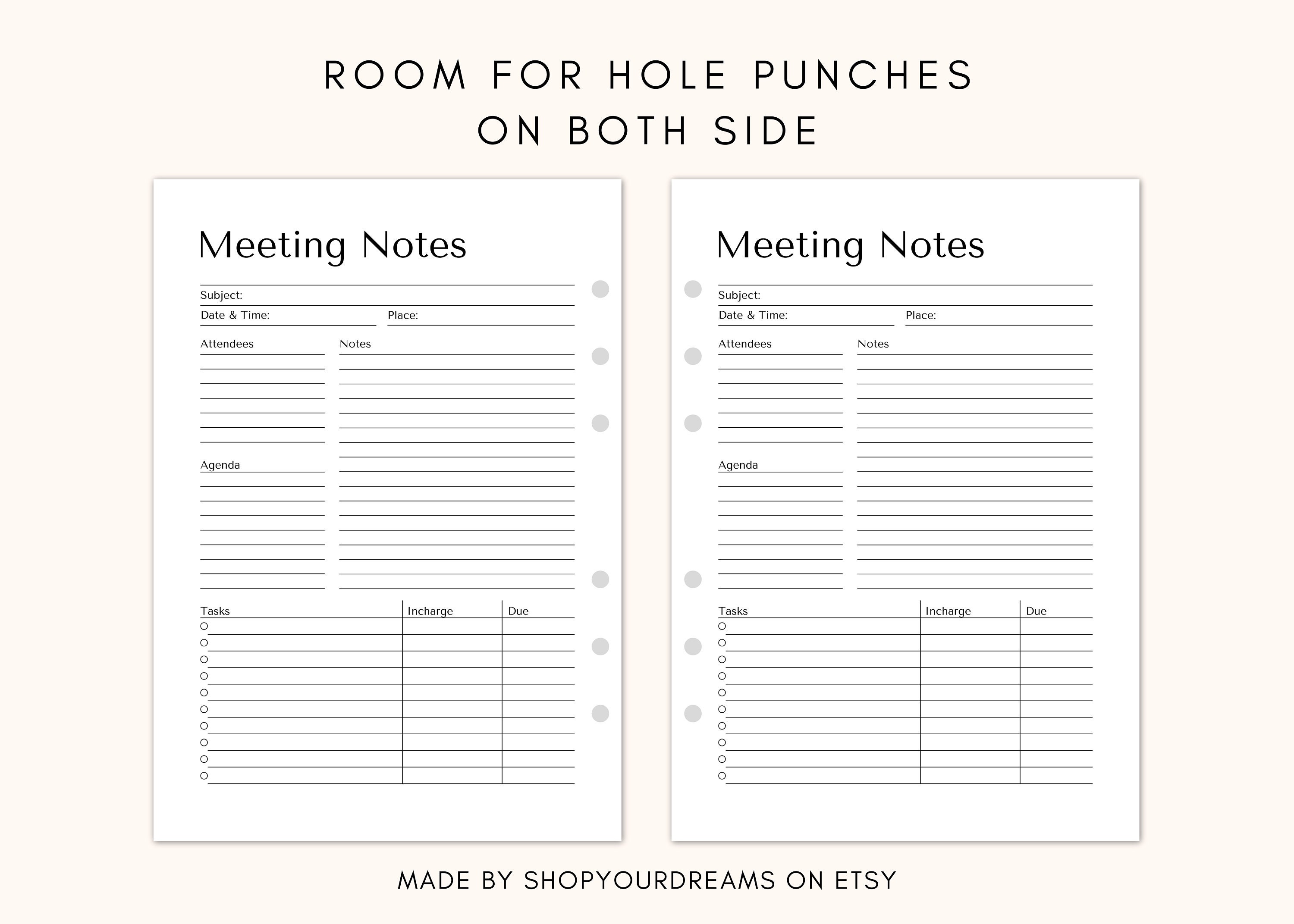 Meeting Notes Template Printable | Meeting Notes for Business PDF - Etsy