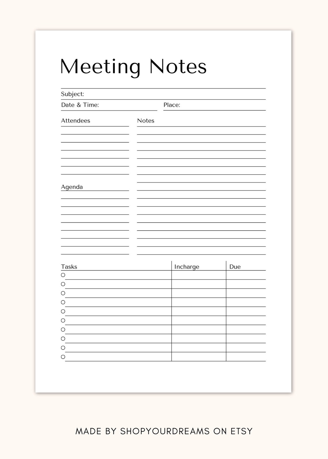 Meeting Notes Template Printable Meeting Notes for Business PDF - Etsy