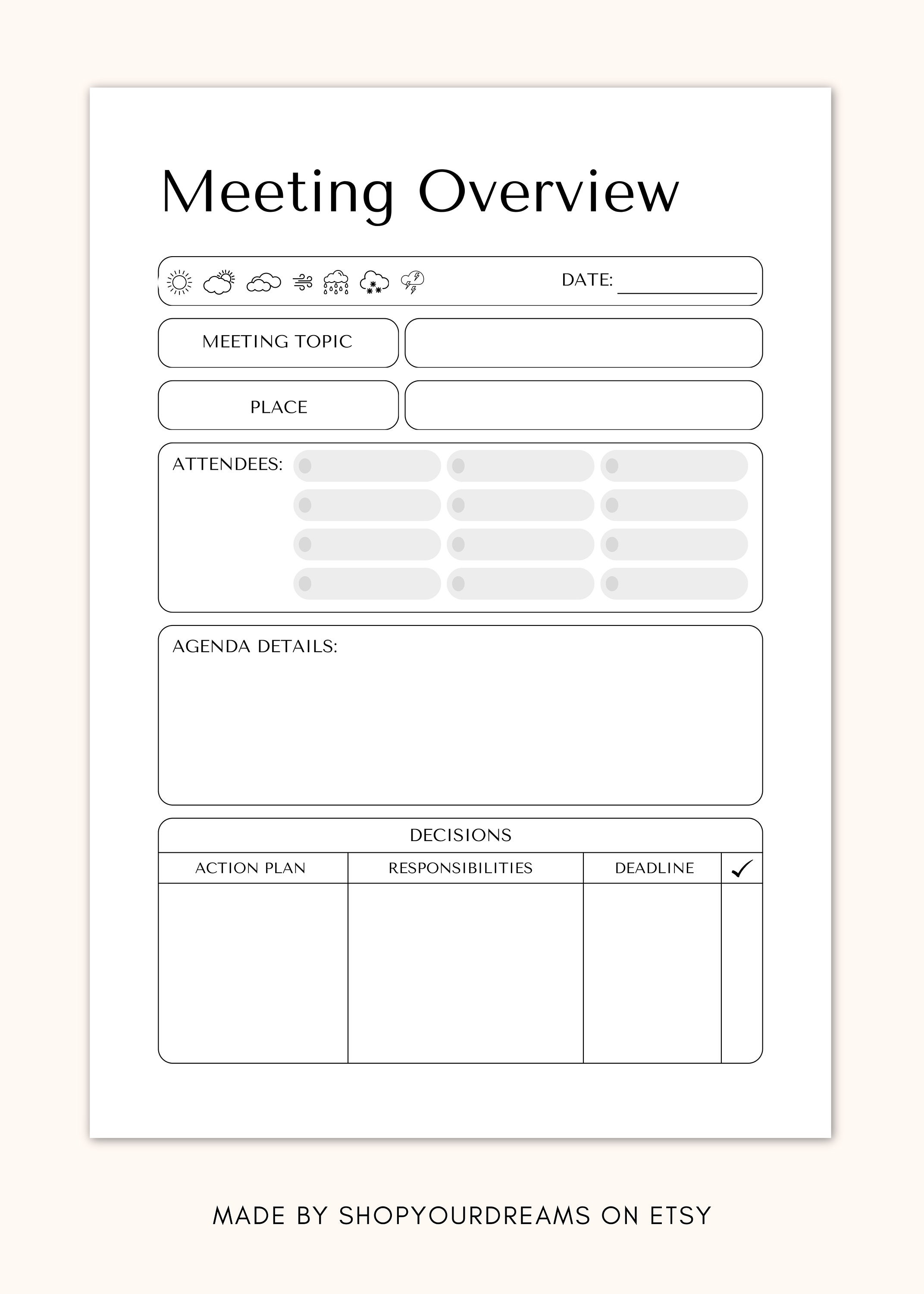 Meeting Overview Template Printable Meeting Overview for Business PDF ...