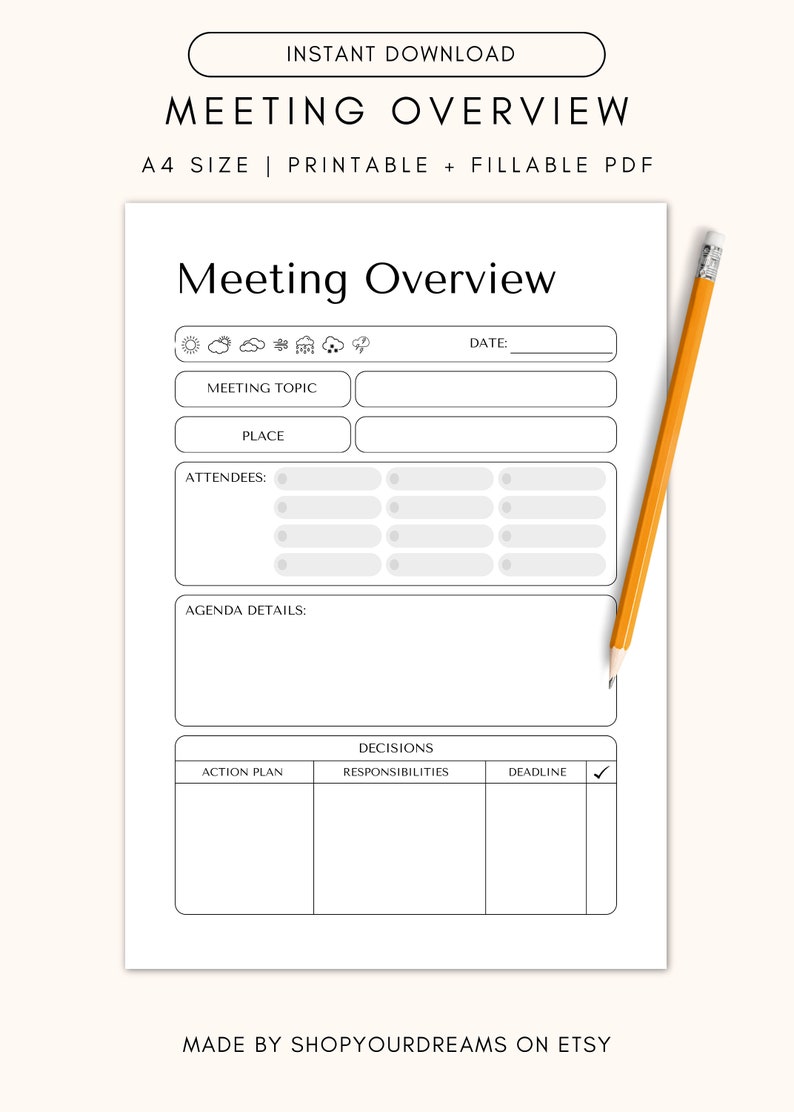 Meeting Overview Template Printable | Meeting Overview for Business PDF ...