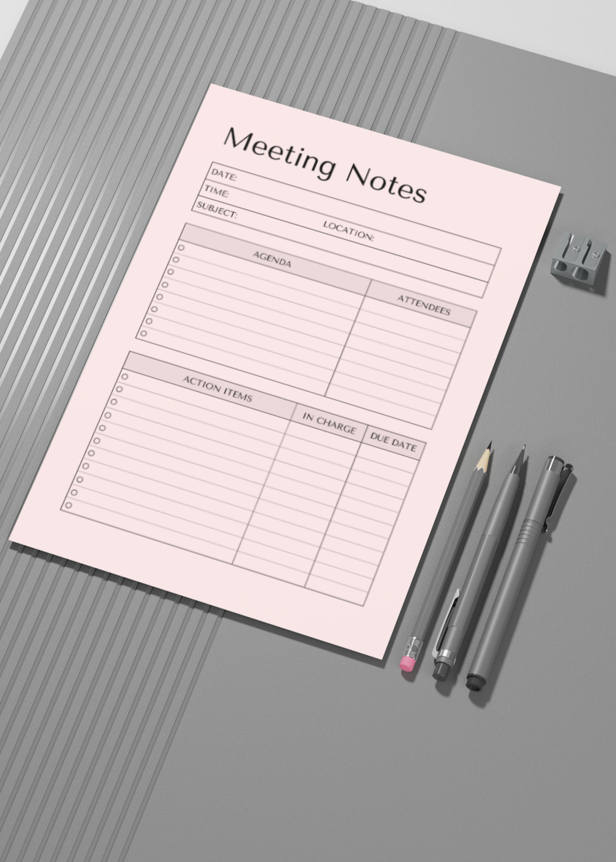 Printable Business Meeting Notes Template | Professional Agenda Planner ...