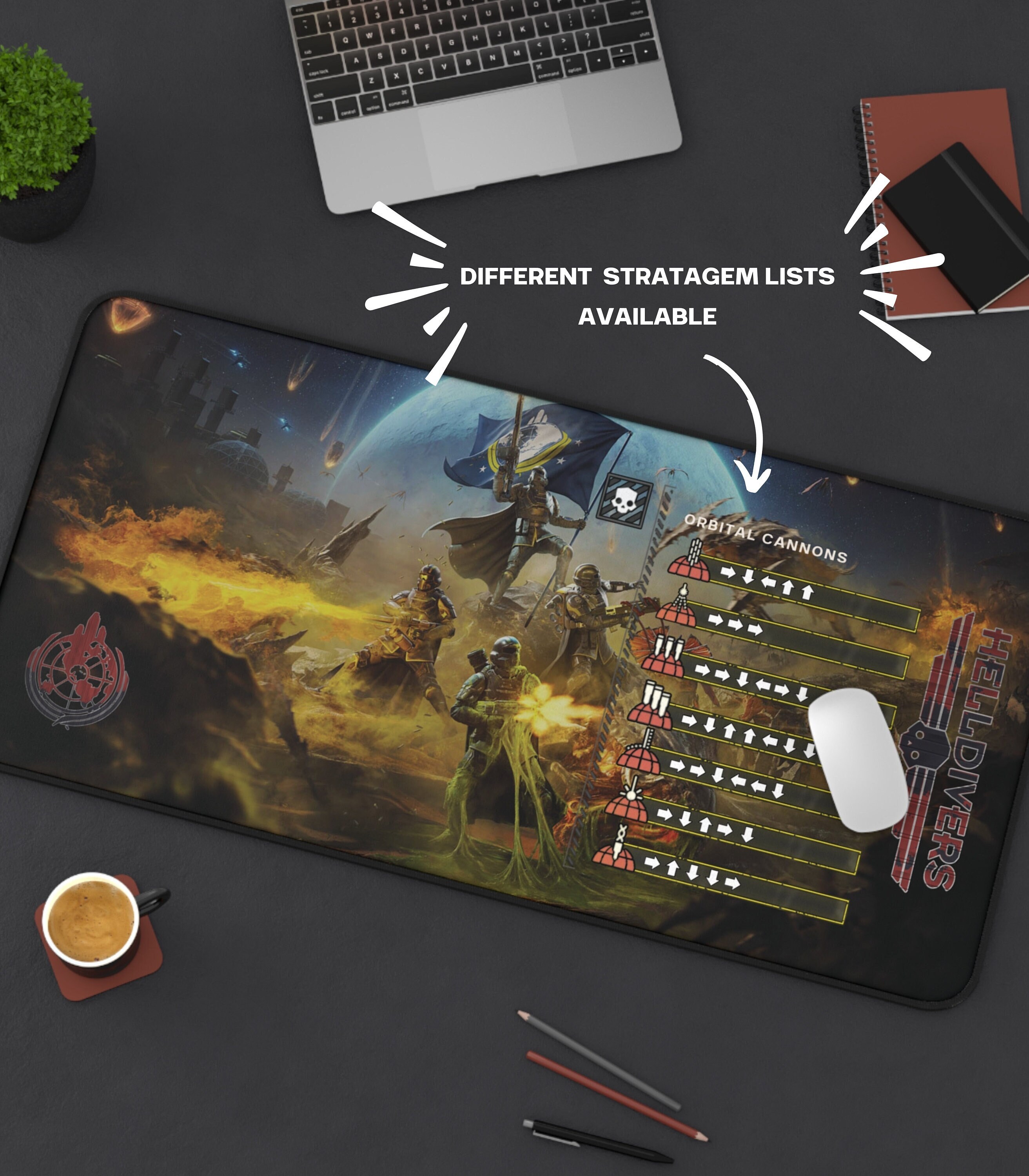 Helldivers Stratagem Battle Scene Desk Mat Orbital Cannon Large Gaming Mousepad With ...