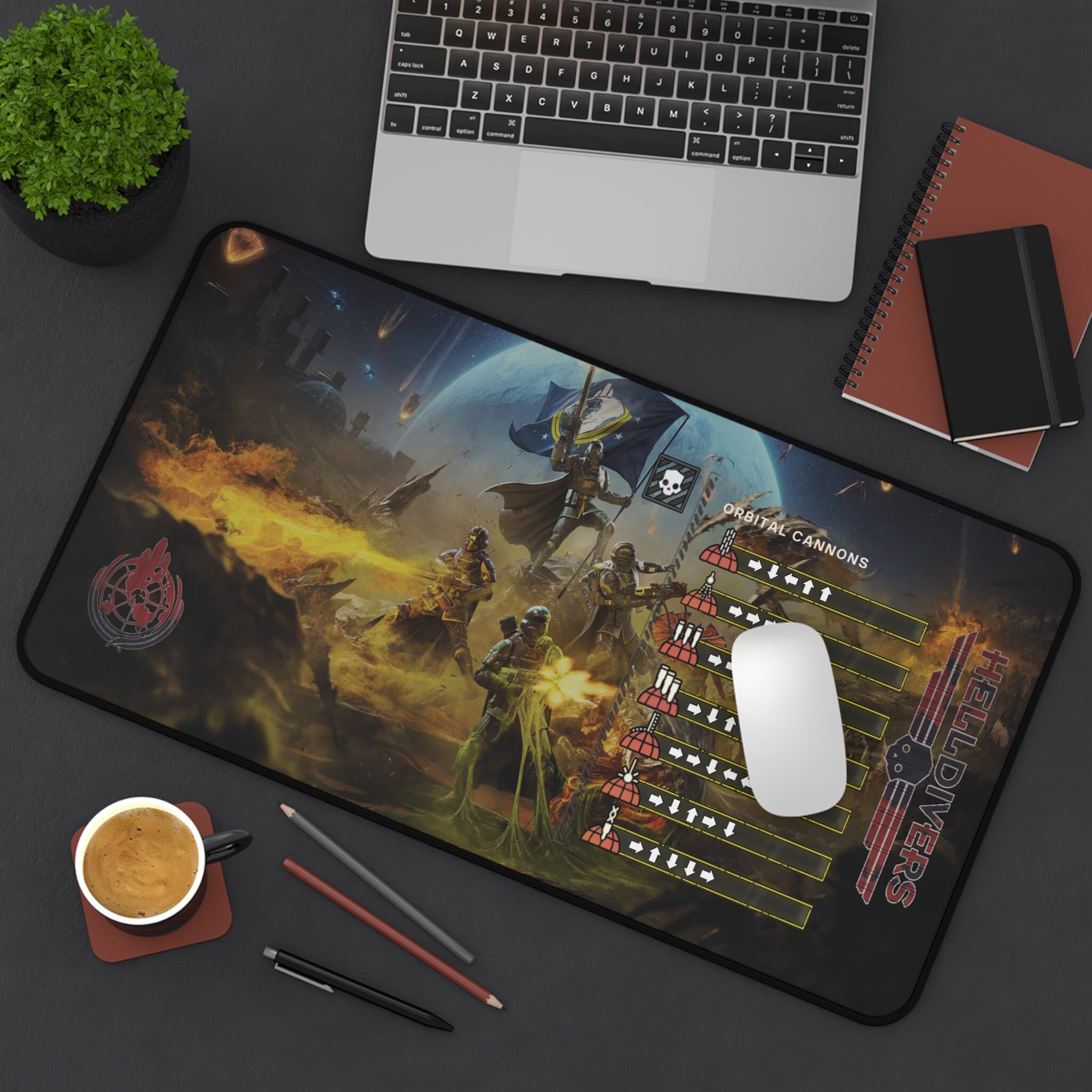 Helldivers Stratagem Battle Scene Desk Mat Orbital Cannon Large Gaming Mousepad With ...
