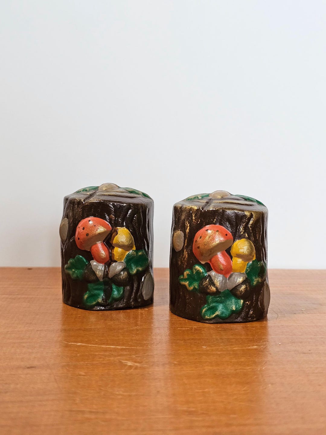 Vintage Tree Stump With Mushrooms Salt and Pepper Set, Mid Century ...