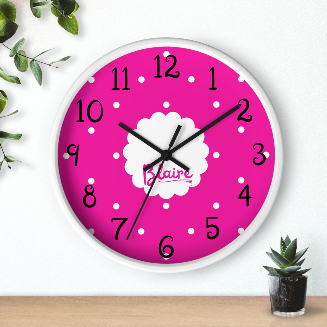 Custom Name Girl's Polka Dot Wall Clock, Custom Polka Dot Girl's Clock ...