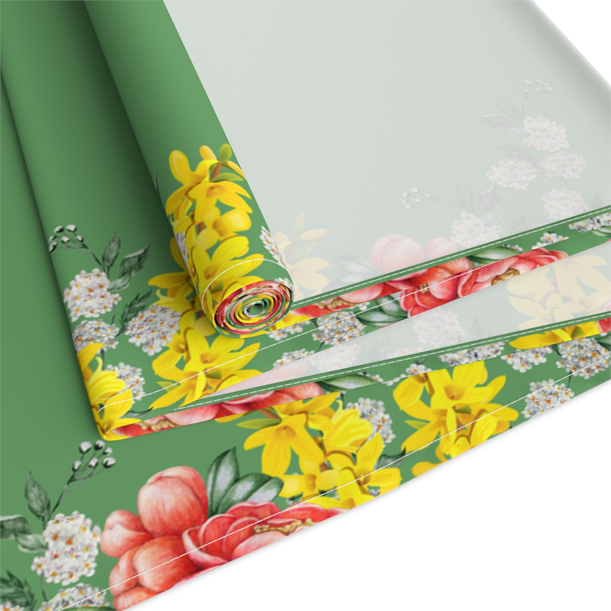 Personalized Spring Flowers Table Runner, Forsythia/quince/spirea Table ...