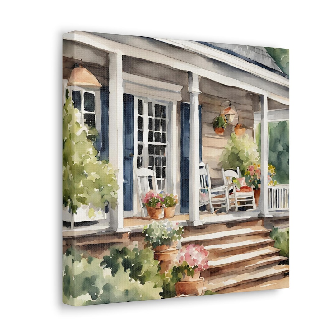 Country Porch Watercolor Print on Canvas, Front Porch Scene on ...