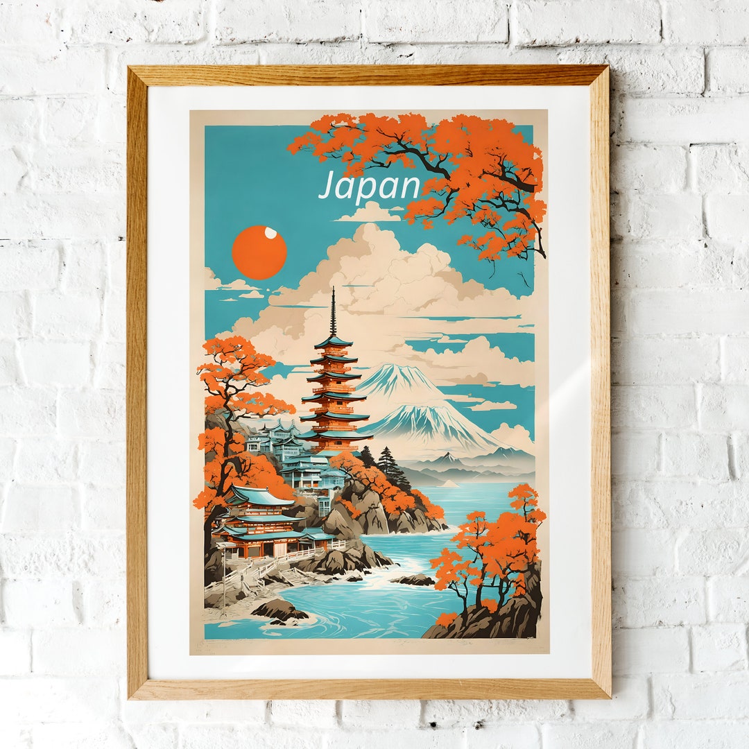 Retro Travel Poster Japan Illustration Digital Download Printable Art ...