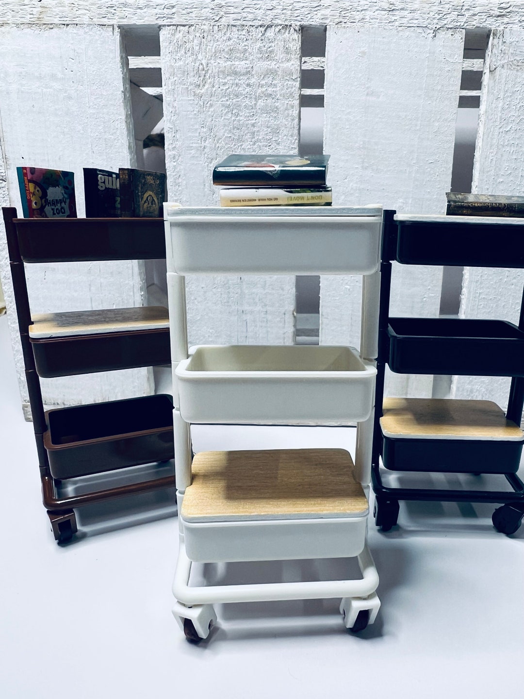 Miniature Book Cart-mini Dollhouse Rolling Cart-mini Book Objects ...