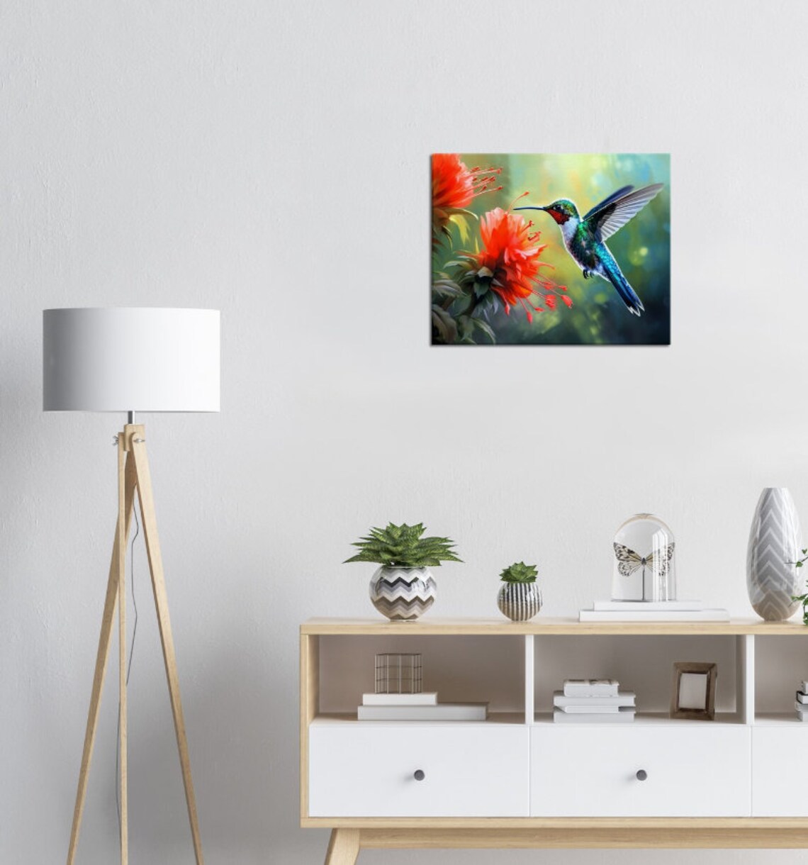 Hungry, Vibrant Hummingbird Canvas Wall Art, Photo Realistic Watercolor ...