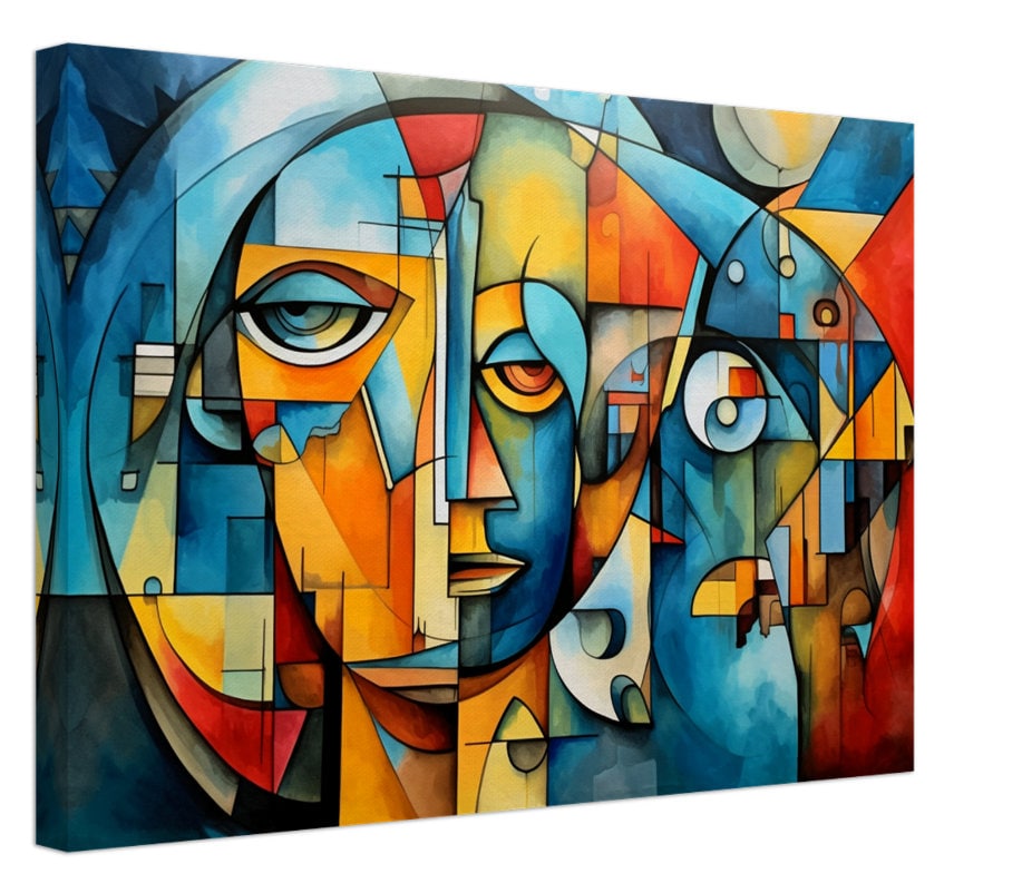 Abstract Cubism Canvas Hanging Wall Art, Watercolor Painting Style ...