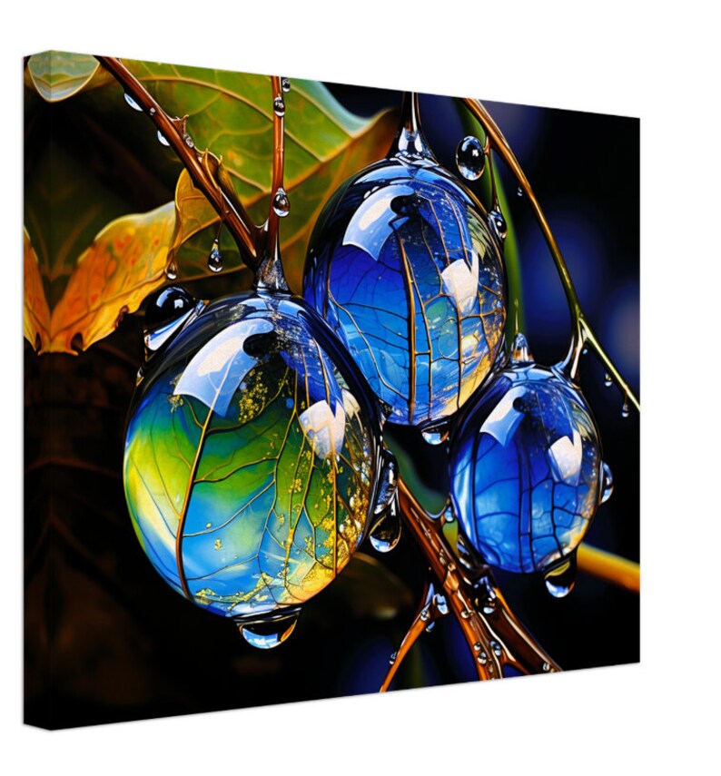 Macro Rain Drops Hanging Canvas Wall Art, Watercolor Painting Style ...