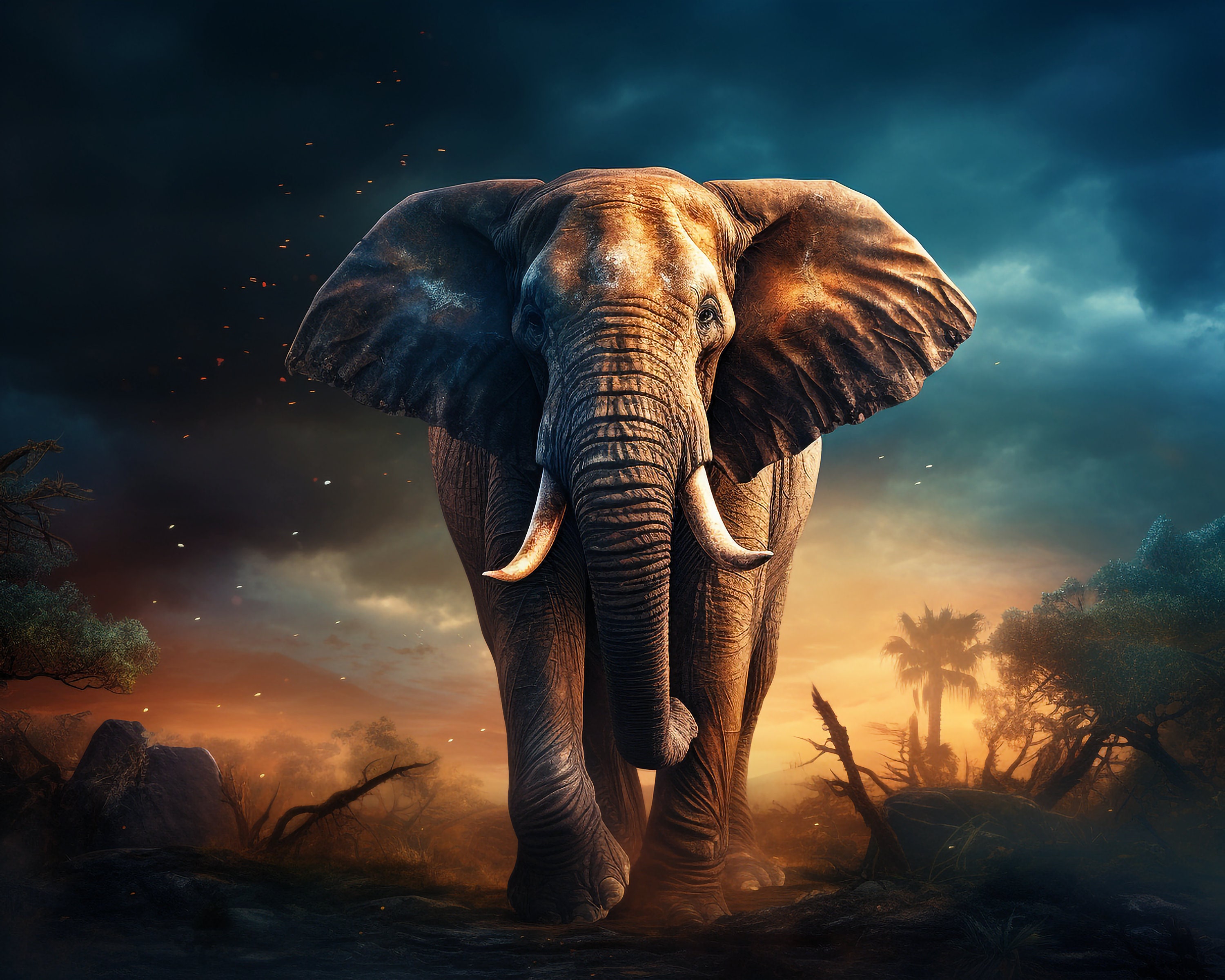 Elephant Bull, Cinematic Photo Realistic Digital Art, Canvas Hanging ...