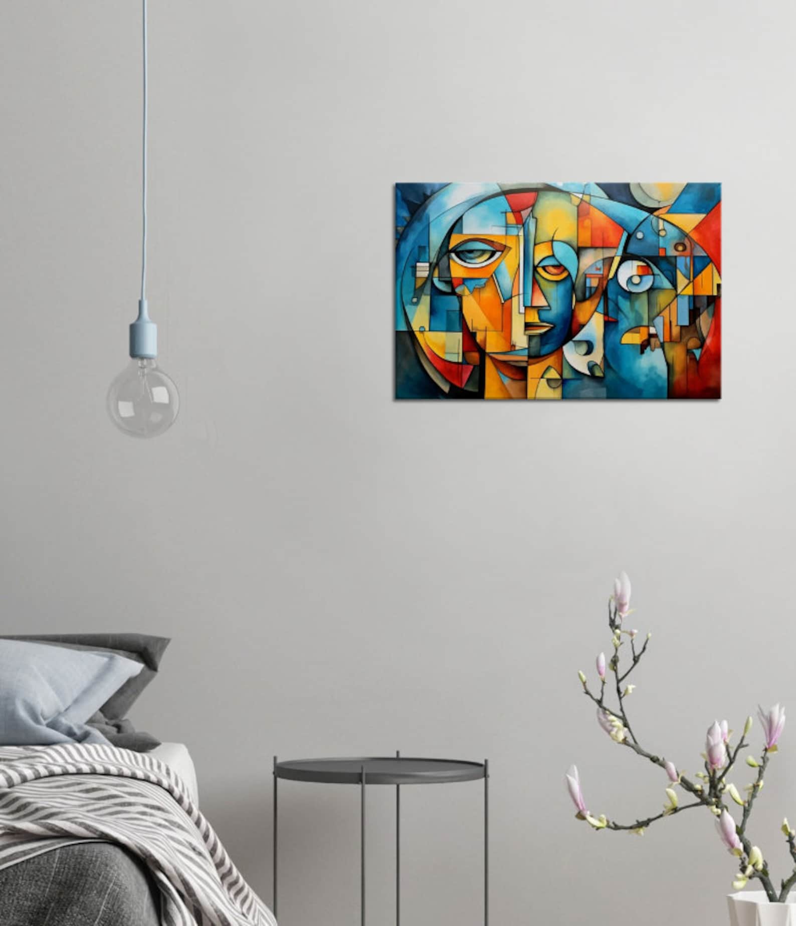 Abstract Cubism Canvas Hanging Wall Art, Watercolor Painting Style ...