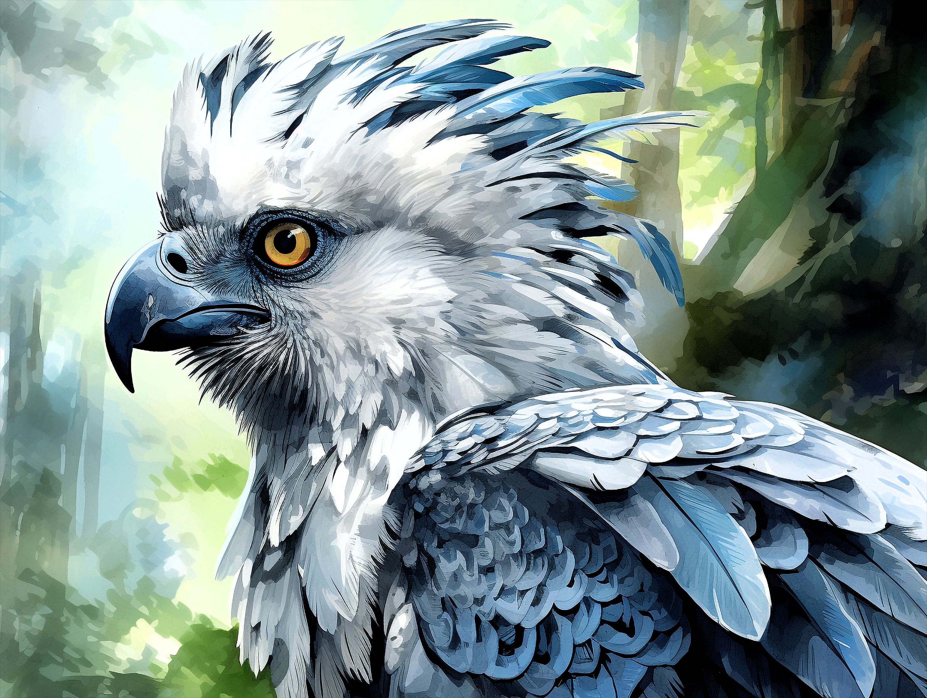 Harpy Eagle, Watercolor Style Painting, Photo Realistic Canvas Digital ...