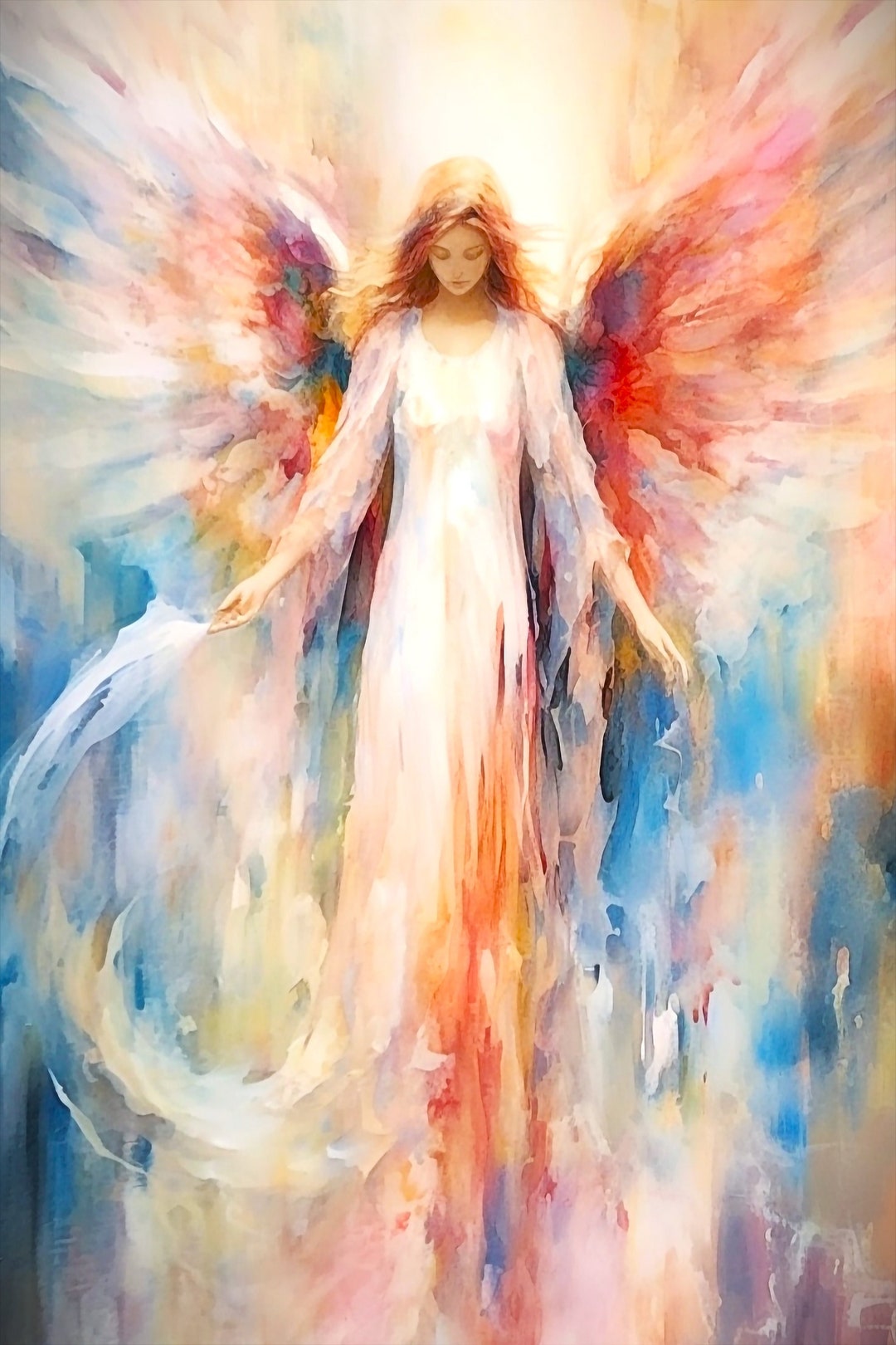 Angelic Presence on High Quality Canvas, Wall Art, Watercolor Painting ...