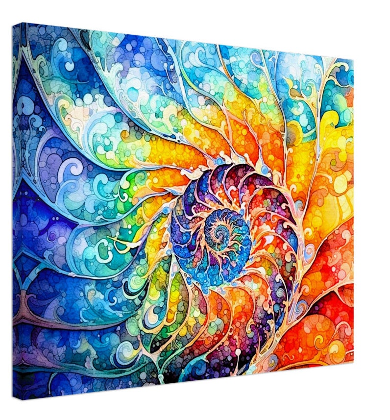 Fibonacci Spiral, Sea Shell, Contemporary Digital Wall Art, Watercolor ...