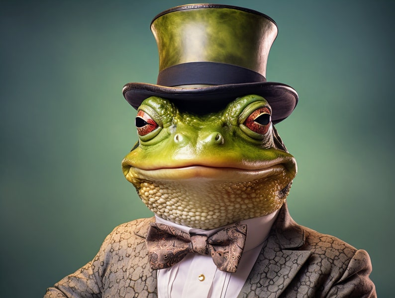 Gentlemanly Frog, Humorous Canvas Wall Art, High Quality Digital ...