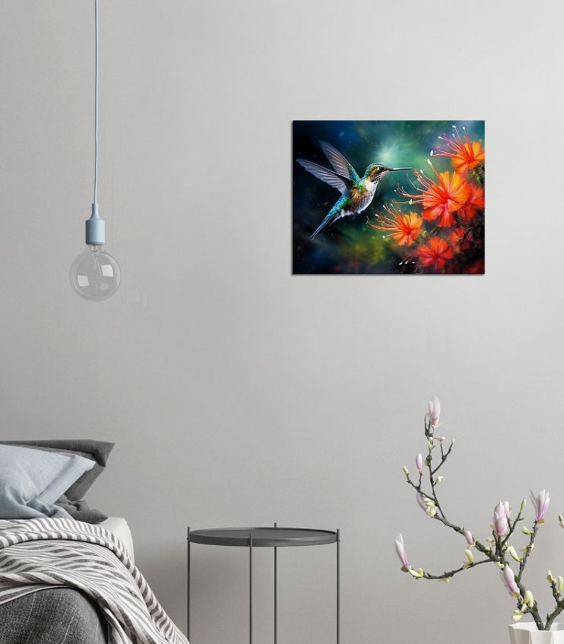 Hummingbird Searching Out Nectar, Watercolor Style Digital Art, High ...