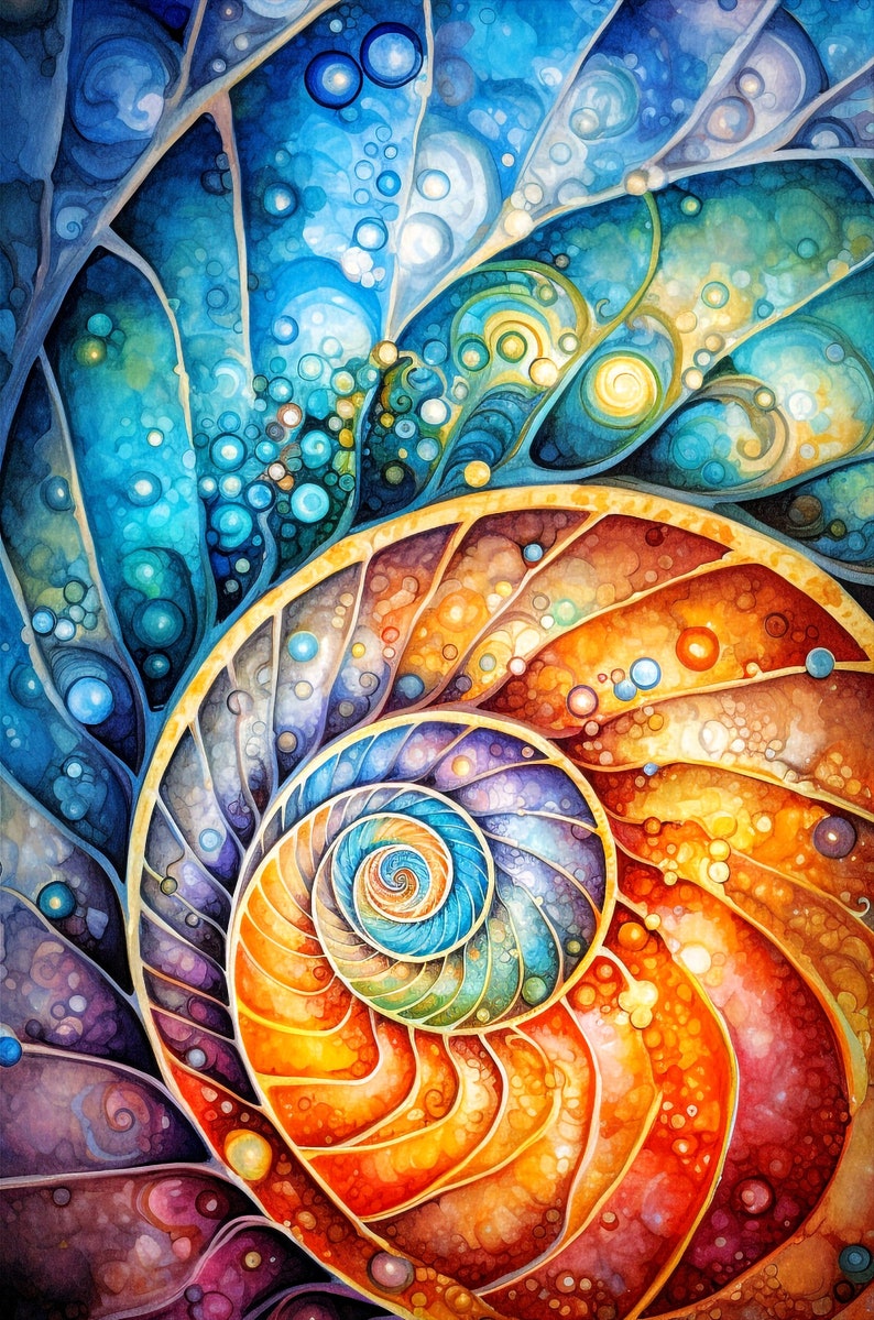 Fibonacci Dream, High Quality Canvas Wall Art, Watercolor Style Digital ...