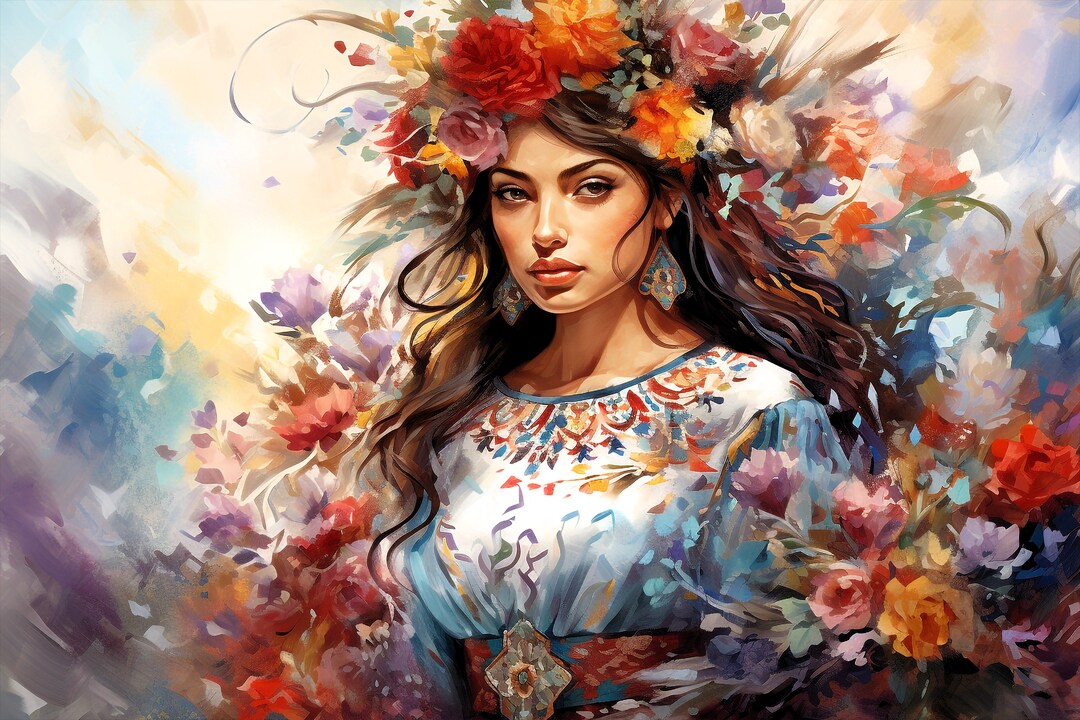 Captivating Mesoamerican Beauty, Watercolor Style Painting Digital Art ...