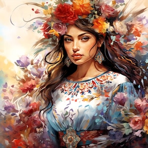 Captivating Mesoamerican Beauty, Watercolor Style Painting Digital Art ...