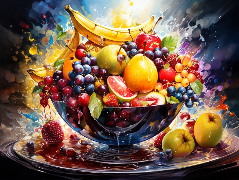 Large Fruit Bowl W/ a Hint of Surrealism Canvas Wall Art, Watercolor ...