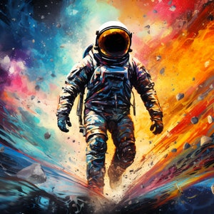 Astronaut Space Walk Contemporary Wall Art, Unique High Quality Digital ...